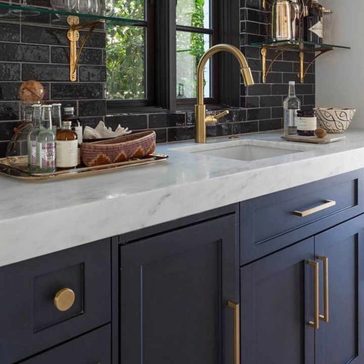 French Country Blue Kitchen Cabinets