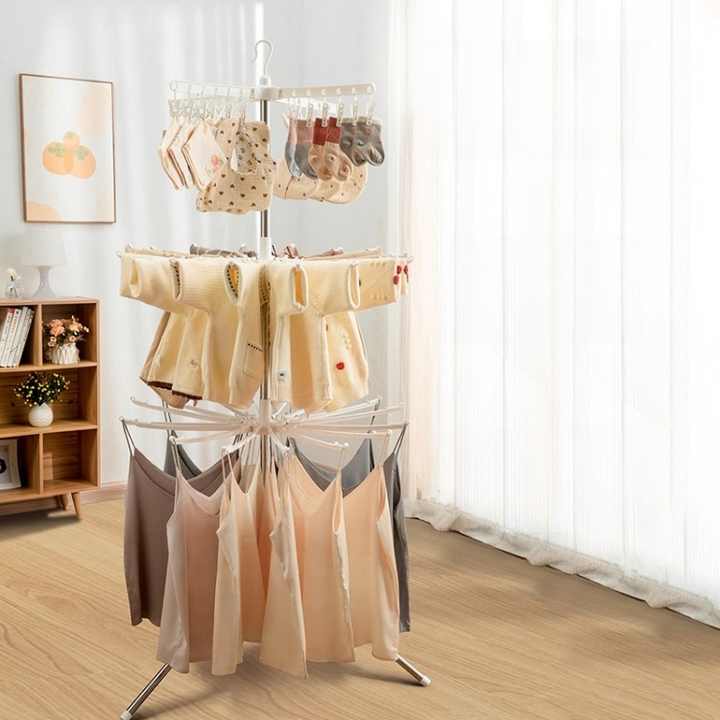 3-Tier Folding Baby Cloth Drying Rack Stainless Steel Extendable ...