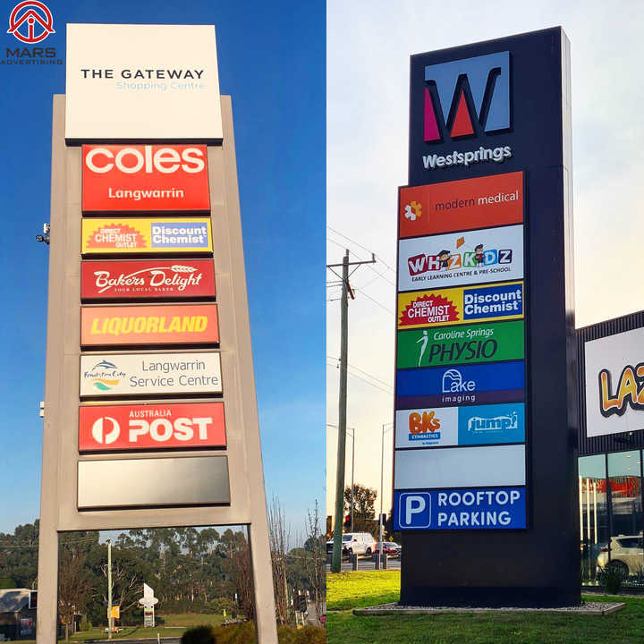 Steel Outdoor Three Side Wayfinding Pylon Signs Digital Business Road ...