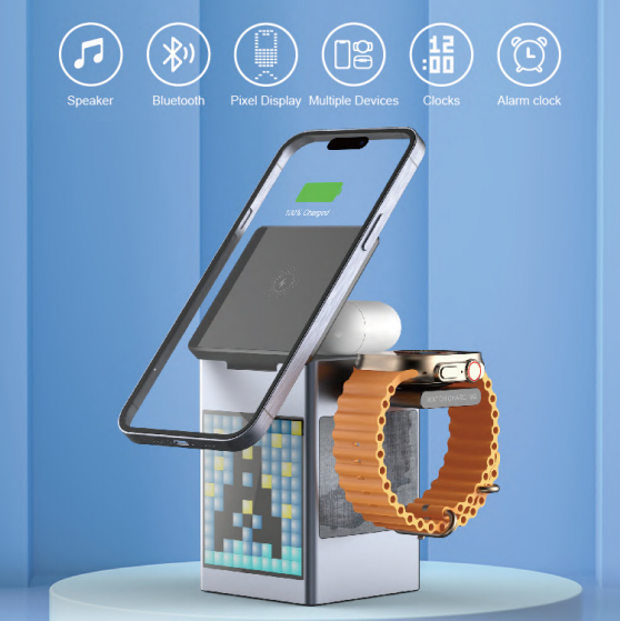 Customizable Pixel Animation 6 in 1 Wireless Phone Charger With Speaker ...