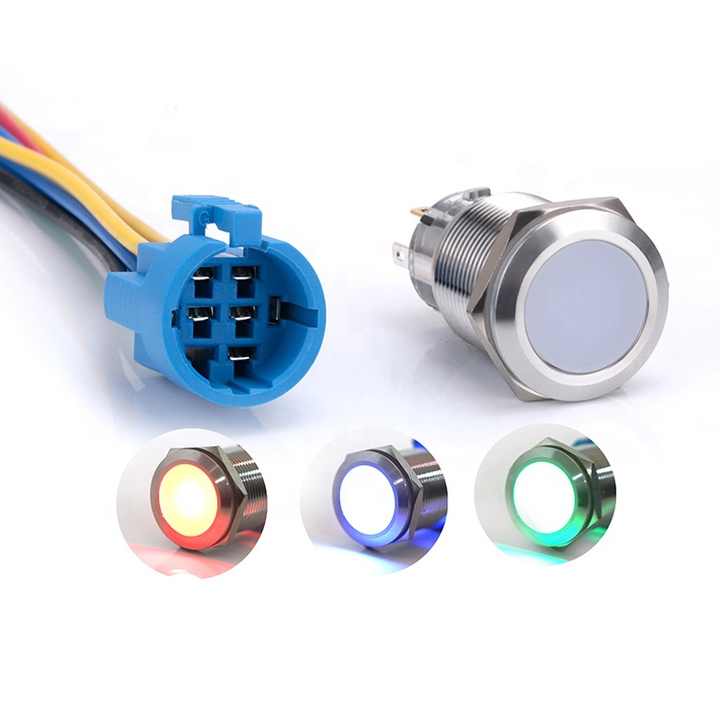 RTS 16mm Short Momentary Ring LED Illuminated RGB Push Button