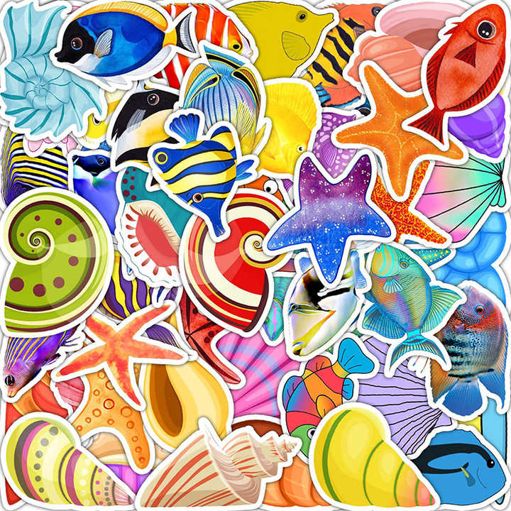 HOYO Ocean Life Sticker Series, 50 Pcs/Pack Colorful Marine Creatures ...