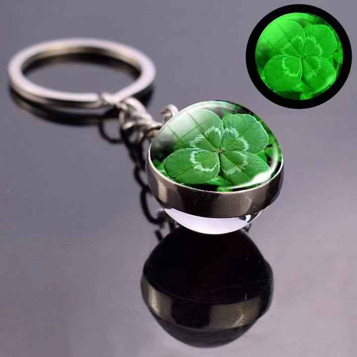 Handmade Clover Keychain Luminous Glass Crystal Ball Pendant Saint ...