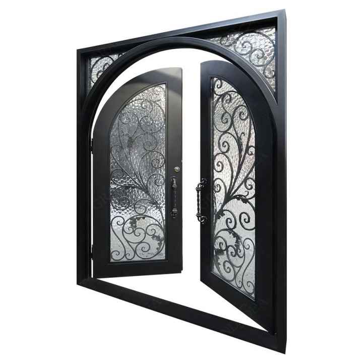 Double Door Wrought Iron Grill - Arched Design for Villa