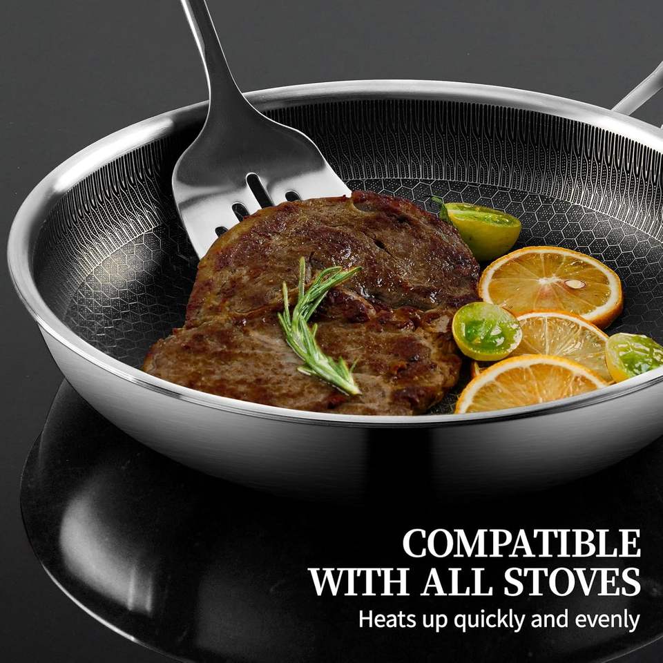 Stainless Steel Honeycomb Wok - Modern Eco-Friendly Kitchenware Set