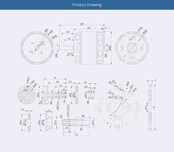 TMotor AT4120 Long Shaft 3D Fixed Wing Airplane Power Motor KV250/KV500 ...