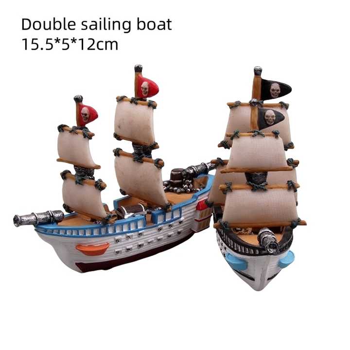 Customizable 16cm Double Sailboat Resin Boat Crafts for Fish Tank ...