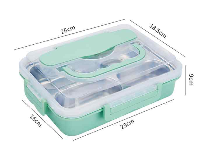 Stainless Steel Food Tray Lunch Box with Lid and Handle 4 Compartment ...