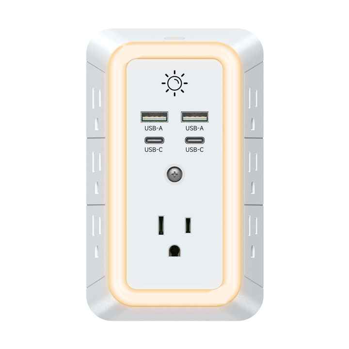 Universal Multi Plug Wall Outlet - 7 Outlets & 4 USB Ports