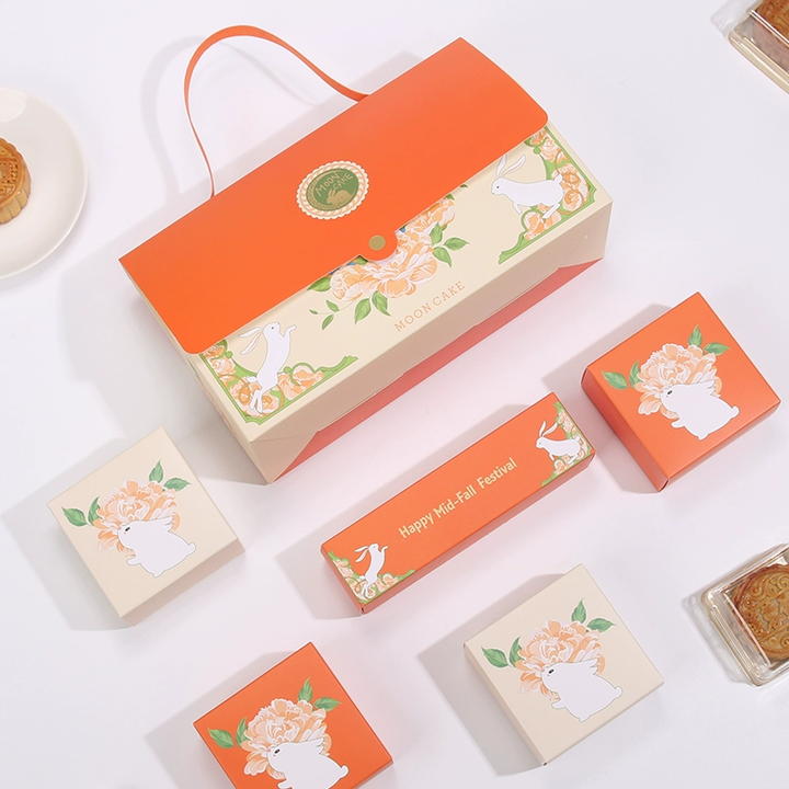 Mid-Autumn Orange Paper Moon Cake Box Luxury Gift Packaging Glossy Matt ...