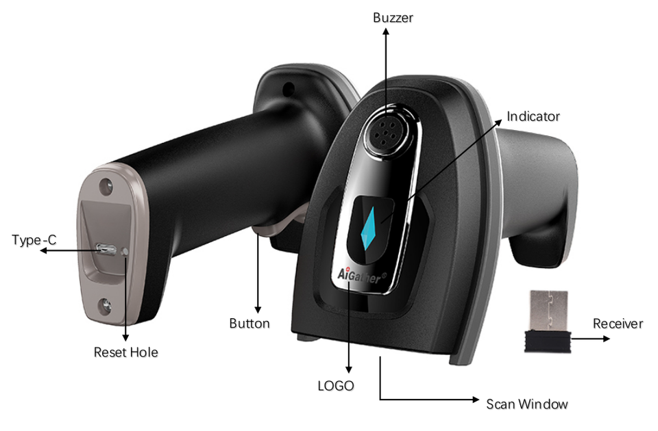 Pulg and Play Wireless QR Code Reader Handheld Barcode Scanner High ...