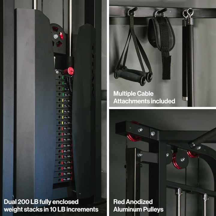 200 LB Double Weight Stack 2:1 Cable Pull Station Functional Trainer ...