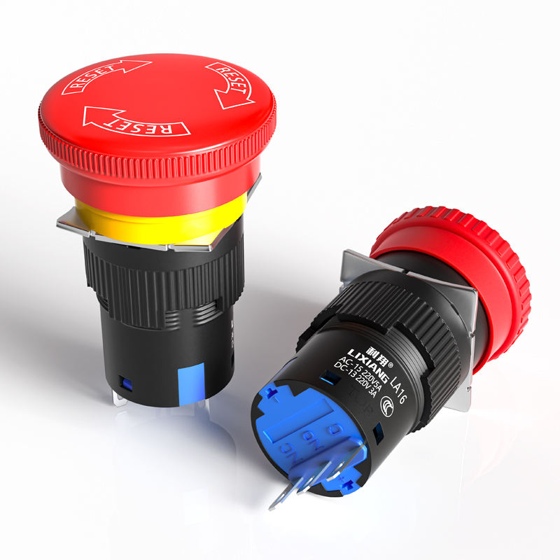 16mm Brass Mechanical Emergency Stop Switch Self Locking Red Head Push ...