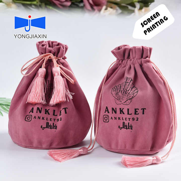 Custom Pink Velvet Dust Drawstring Pouches - Luxury Gift Packaging