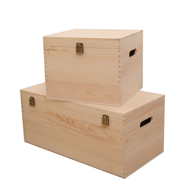 Unfinished Wood Chest Large Wooden Storage Crate with Hinged Lid and ...