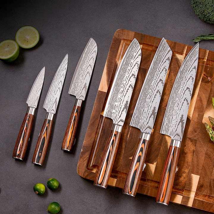 Custom 6pcs Modern Kitchen Knife Set 5Cr15 Stainless Steel Santoku with ...