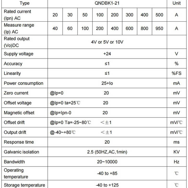 High Accuracy Hall Effect Current Sensors - QNDBK1-21