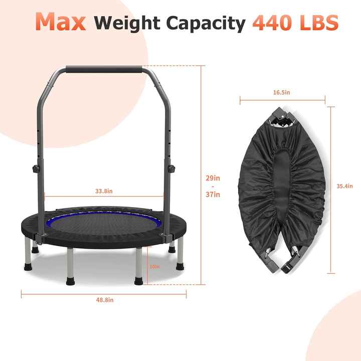 40-Inch Mini Folding Trampoline with Handrail Portable Jumping Exercise ...