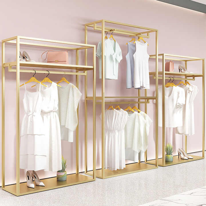Luxury Gold Apparel Display Stands - Custom Clothing Fixtures