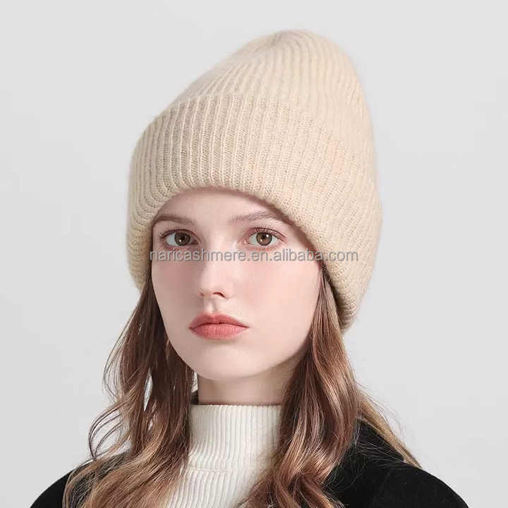 NR Customised Premium Merino Wool and Cashmere Blend Mix Beanie Rib-knit Cashmir Women Hat ...