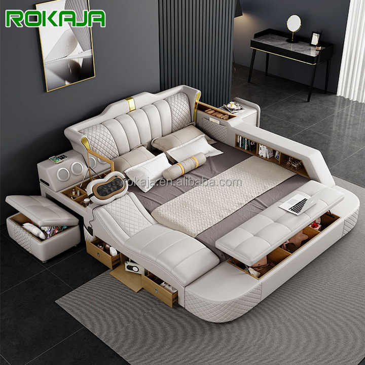 Luxury Leather Bed with Massage Chair - Modern & Comfortable