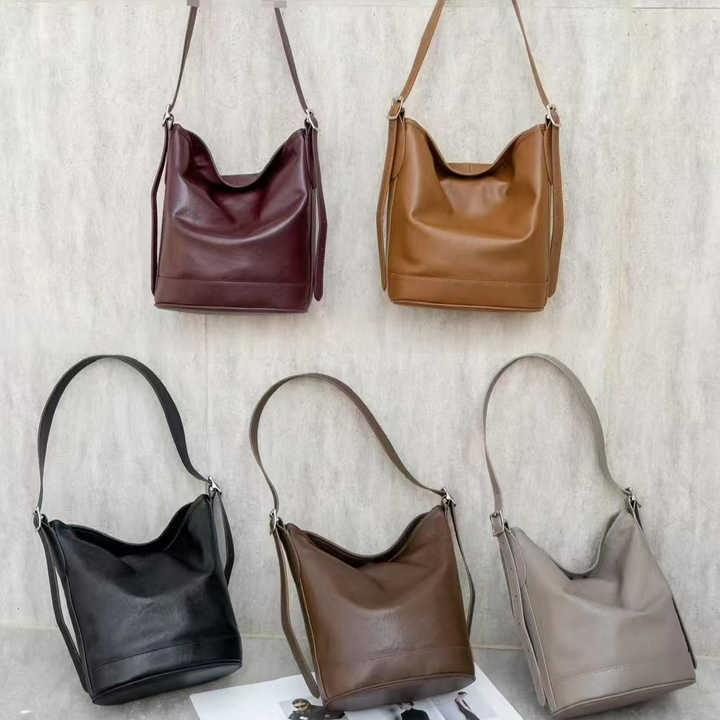 Genuine Leather Bucket Bag for Women Casual Fashion High Quality Cowhide Large Capacity Women's ...