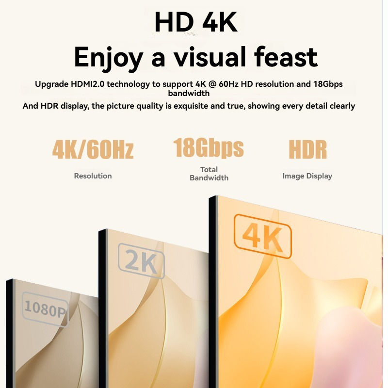 Supported High Definition Multimedia Interface Cable 2.0 Version 4K60HZ ...