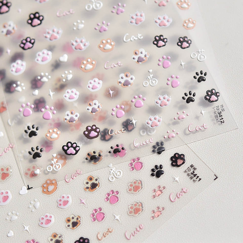 Cute Cat Paw & Claw Nail Stickers Self-Adhesive Cat Nail Decals for DIY ...