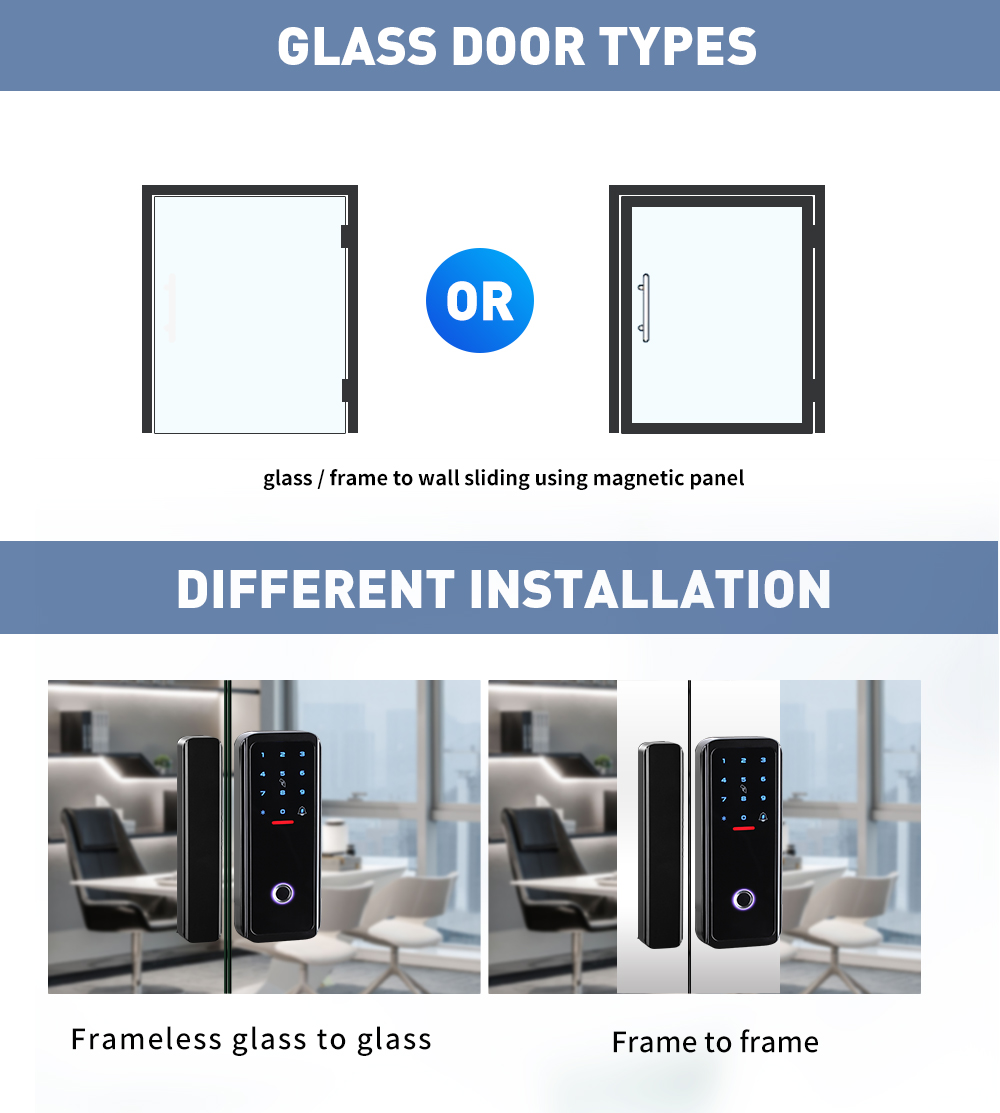 customized_frameless glass door lock doorbell door alarm digital lock ...