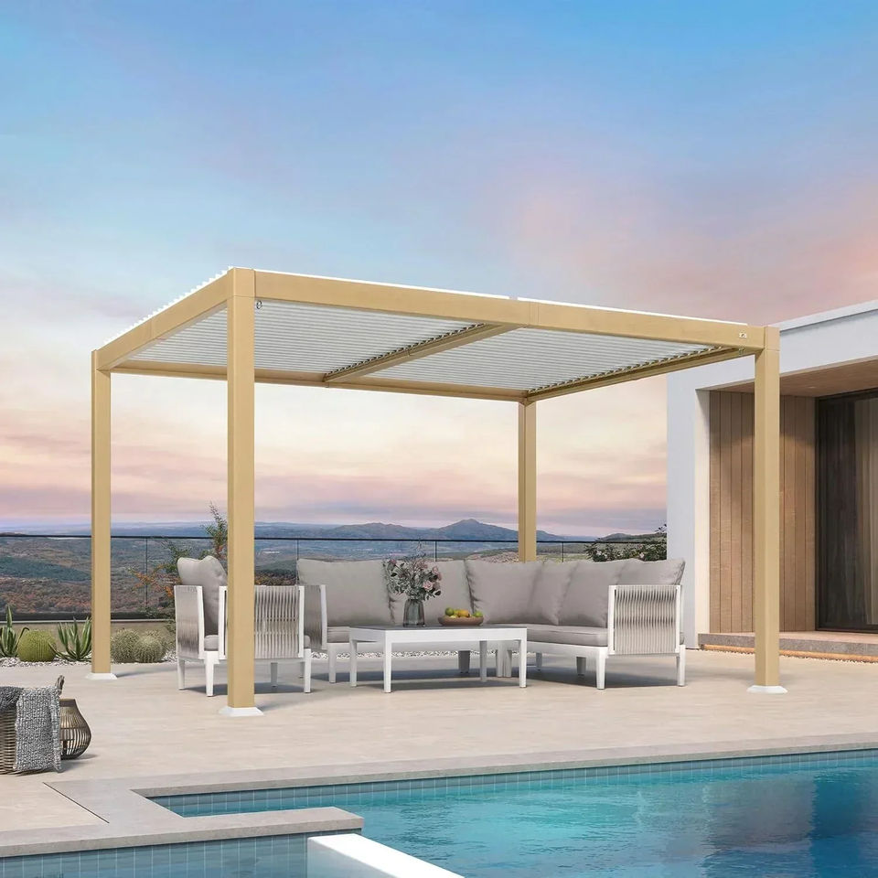 Aluminum Pergola with Motorized Louvered Roof Waterproof Outdoor ...