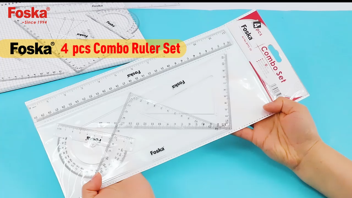 FOSKA Triangle Ruler Square and Ruler Set School Geometry Stationery ...