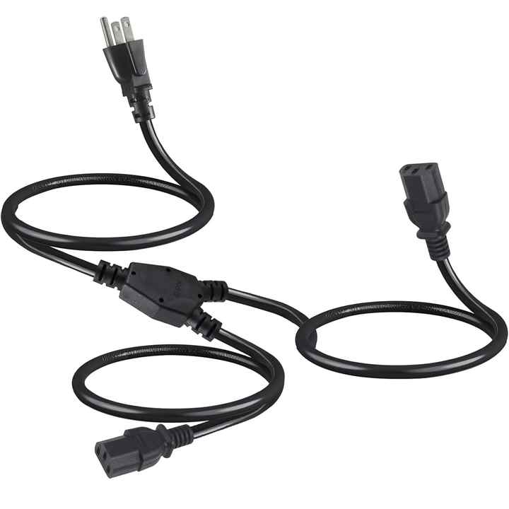 Y Splitter Power Cord, 3FT NEMA 5-15P to 2X IEC320 C13 2 Ways Outlet AC Power Cord, SJT 16AWG ...