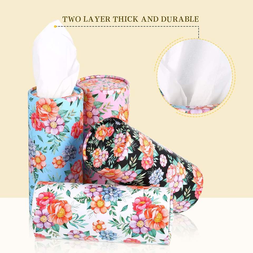 Floral Cylinder Eco-friendly 2-Ply Virgin Wood Pulp Box Style Travel ...