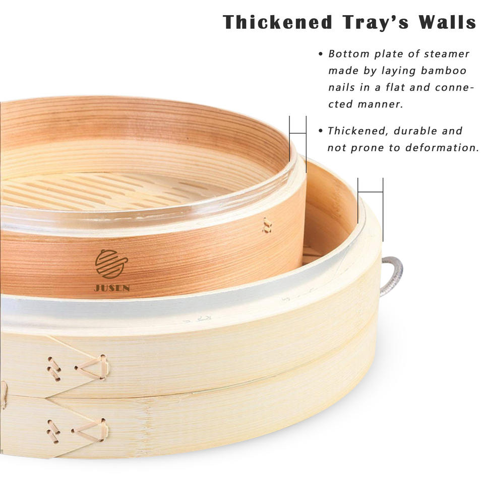 JUSEN Commercial Large Bamboo Steamer Stainless Steel Rim Set ...