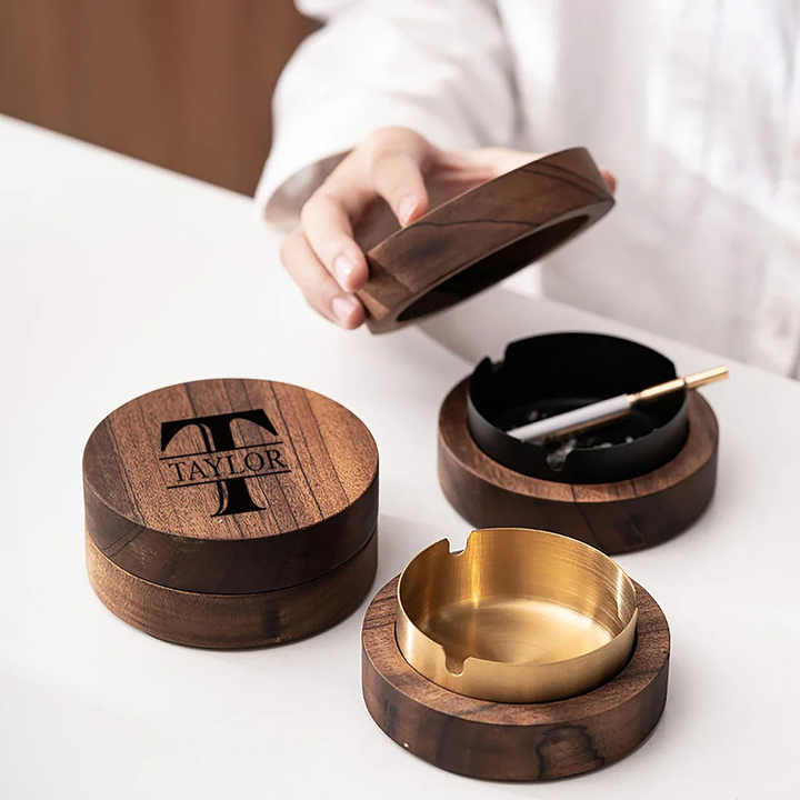 Custom Logo Walnut Luxury Wooden Ashtray Handmade Cigar Ashtrays with ...