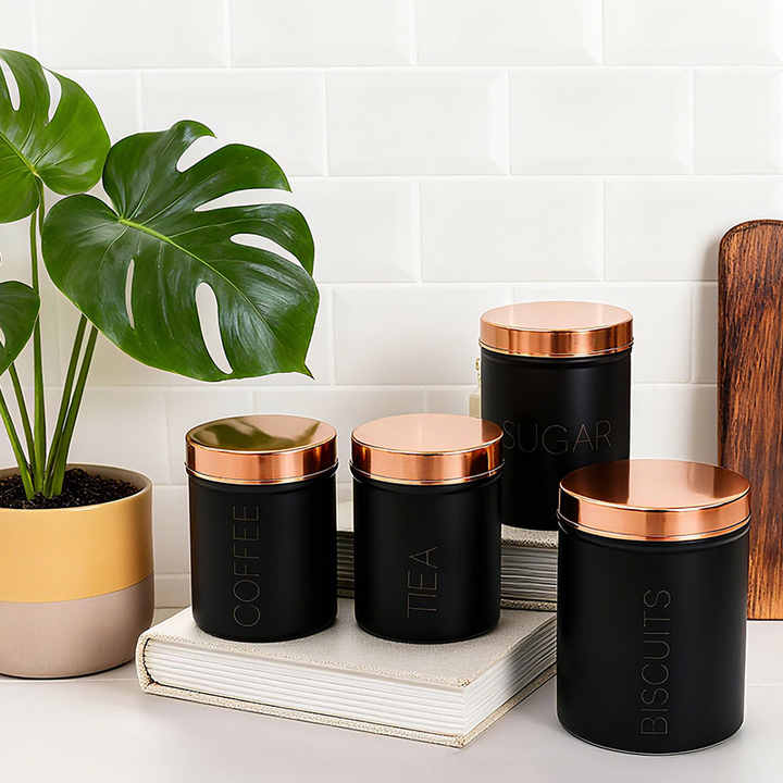 Kitchen Storage Tea Coffee Sugar Container Set for Counter 1.5L Metal ...