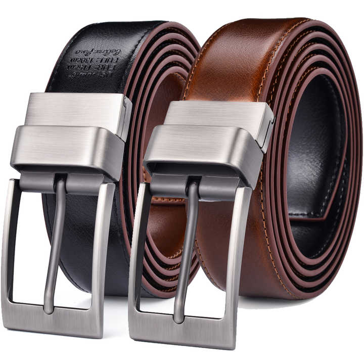 Belt Dress Leather for Man 3.2CM Brown and Black Reversible Genuine ...