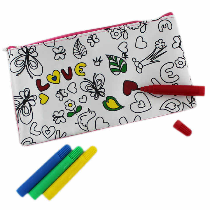 Color Your Own DIY Coloring Pencil Case Canvas Pencil Zipper Pouch ...