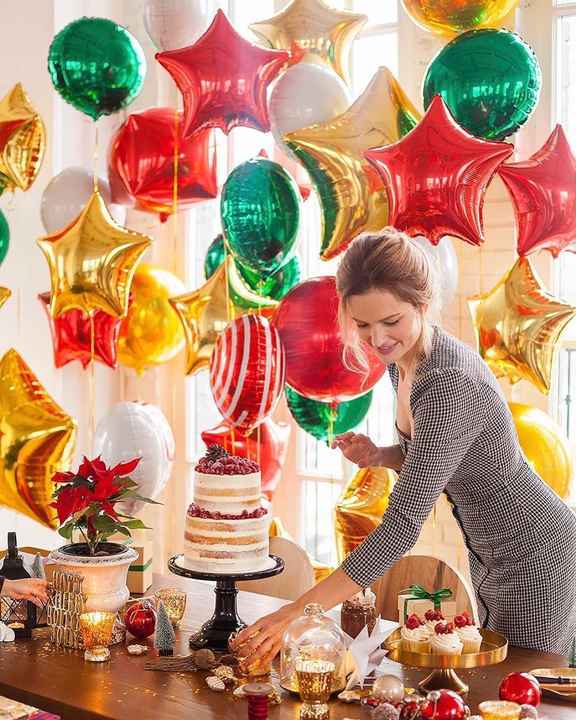 Red Green Balloons 12Pcs Red Gold Printed Christmas Foil Balloons ...