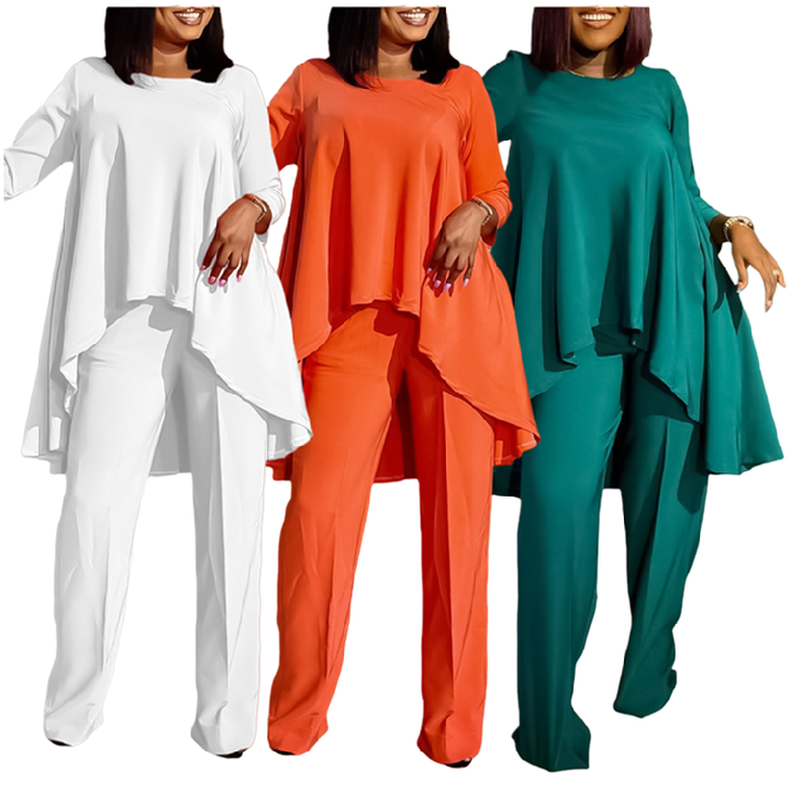Elegant Two Piece Set For Women - Long Sleeve Top & Wide Leg Pants ...