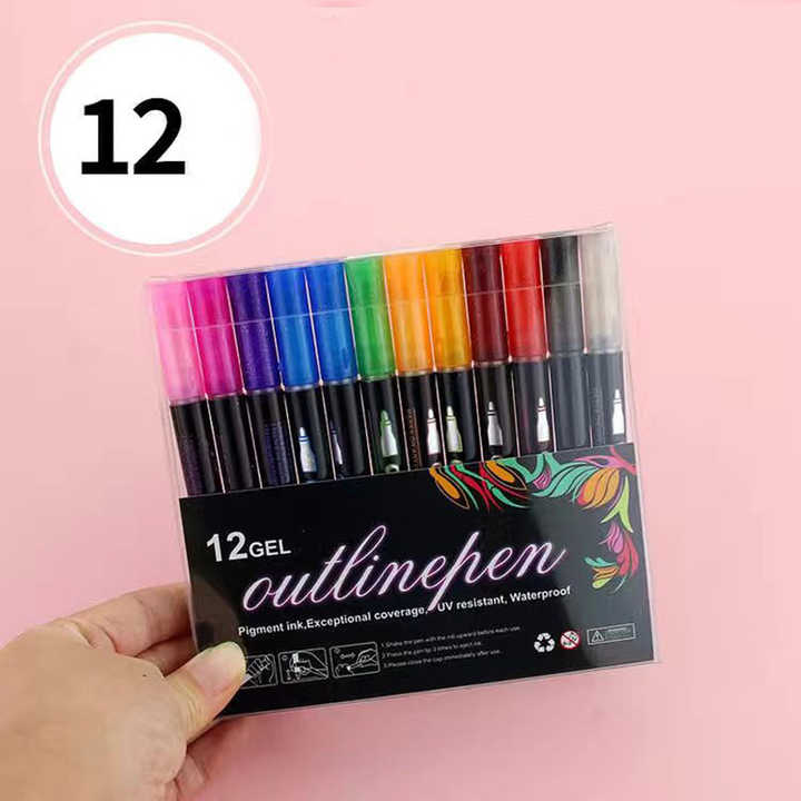 Meihui Outline Markers 12 Colors Metallic Super Sparkle Glitter Pens ...