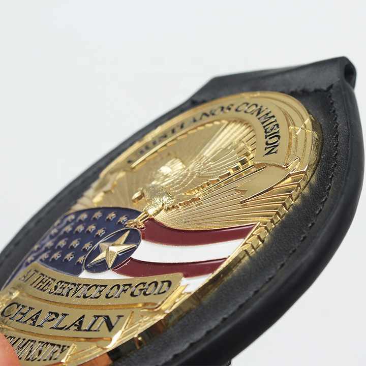 Custom 3D Embossed Metal Logo Genuine Leather Backing Chaplain Badges ...