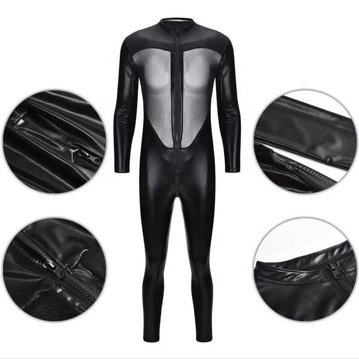 Mens Latex Jumpsuit Sexy Fetish Cat Suit For Clubbing