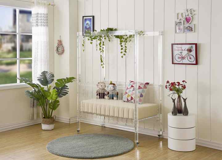 Luxury Acrylic Baby Crib Bed Modern Transparent Crib with Knock-Down ...