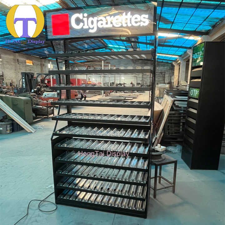 Customized Logo Black Paint Metal Display Cabinet for Cigarettes