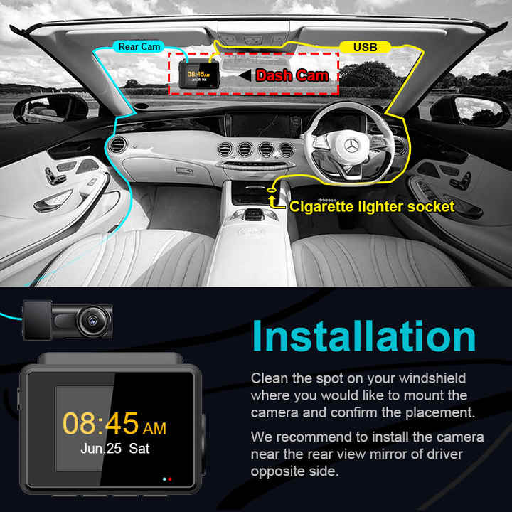 2 Inch Mini Dual Dash Camera 4K with GPS and Motion Detection