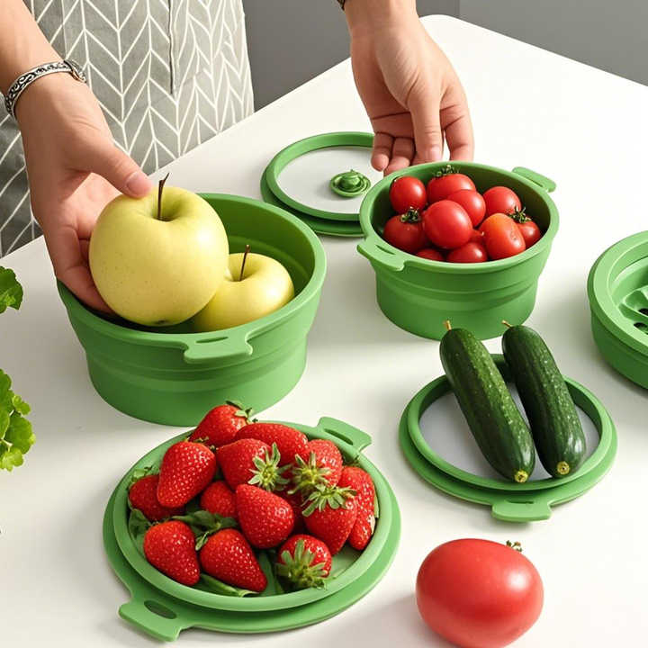 Collapsible Silicone Microwave Cookware with Lids Glass Food Storage ...