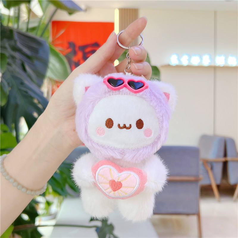 Cute Mini Fluffy Cat Plush Keychain Soft Faux Fur Doll Pendant Heart ...