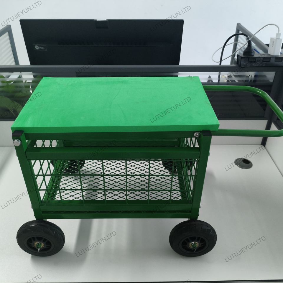 Heavy Duty Garden Cart with Seat Rolling Utility Cart with Mesh Basket ...
