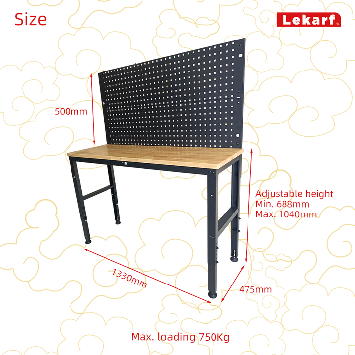 52\" Height Adjustable Wooden Top Work Table Pegboard Customizable OEM ...
